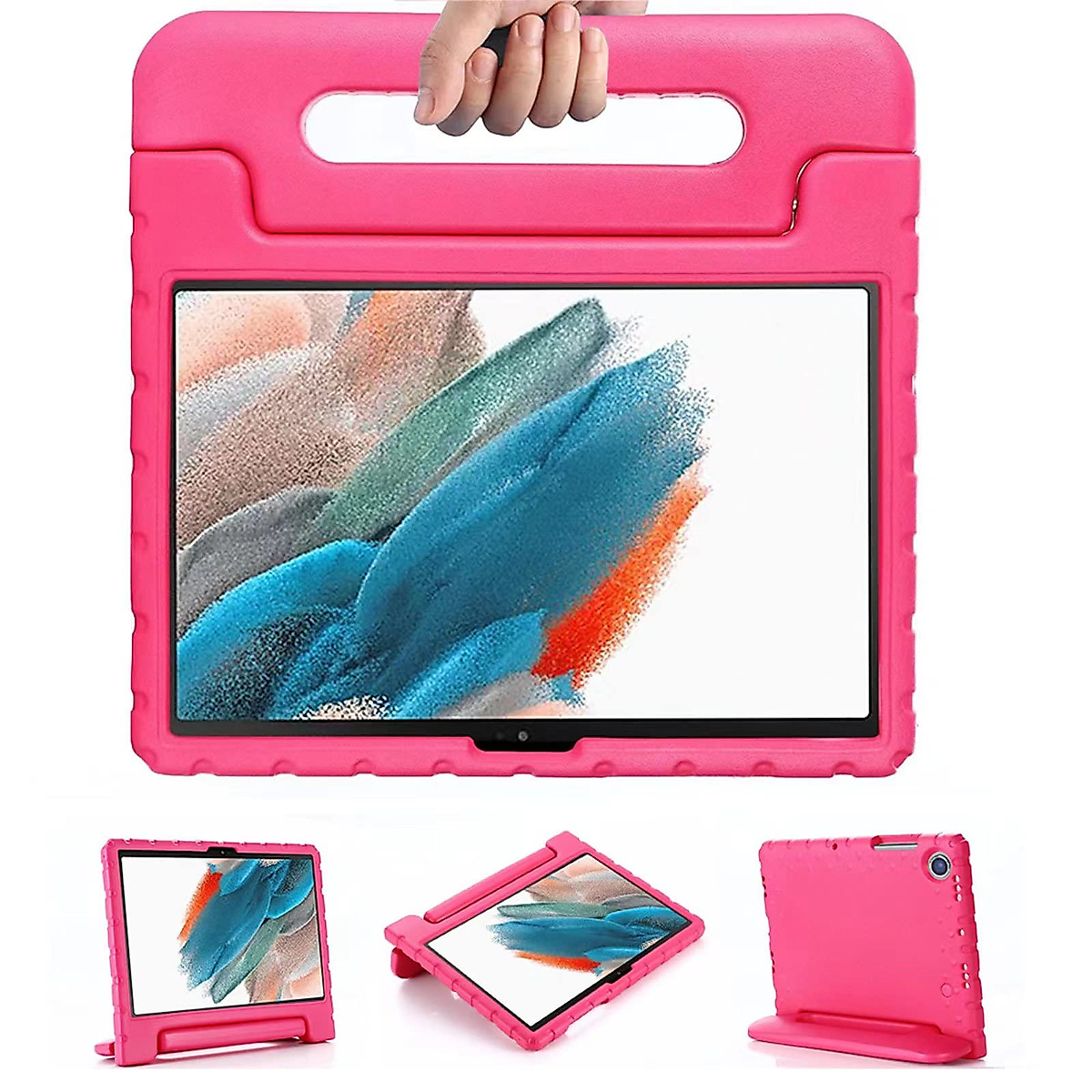 BOWOSEN Kids Case for Samsung Galaxy tab a8 10.5 Inch, Heavy Duty Shockproof Rugged Case with Handle Holder, Samsung Galaxy tab a8 10.5 Tablet Case 2022 (x200/205/207). Pink