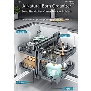 18 Inch Blind Corner Cabinet Pull Out, Soft Close Heavy Duty Slide Out Kitchen Corner Cabinet Organizer with 2 Tier 4 Shelf Baskets, Left Or Right Universal,Left