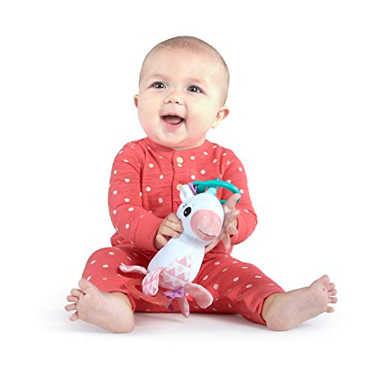 Bright Starts Unicorn Sparkle & Shine Plush Take-Along Stroller or Carrier Toy, Ages 0 Month+, Pink, 1 Count (Pack of 1)