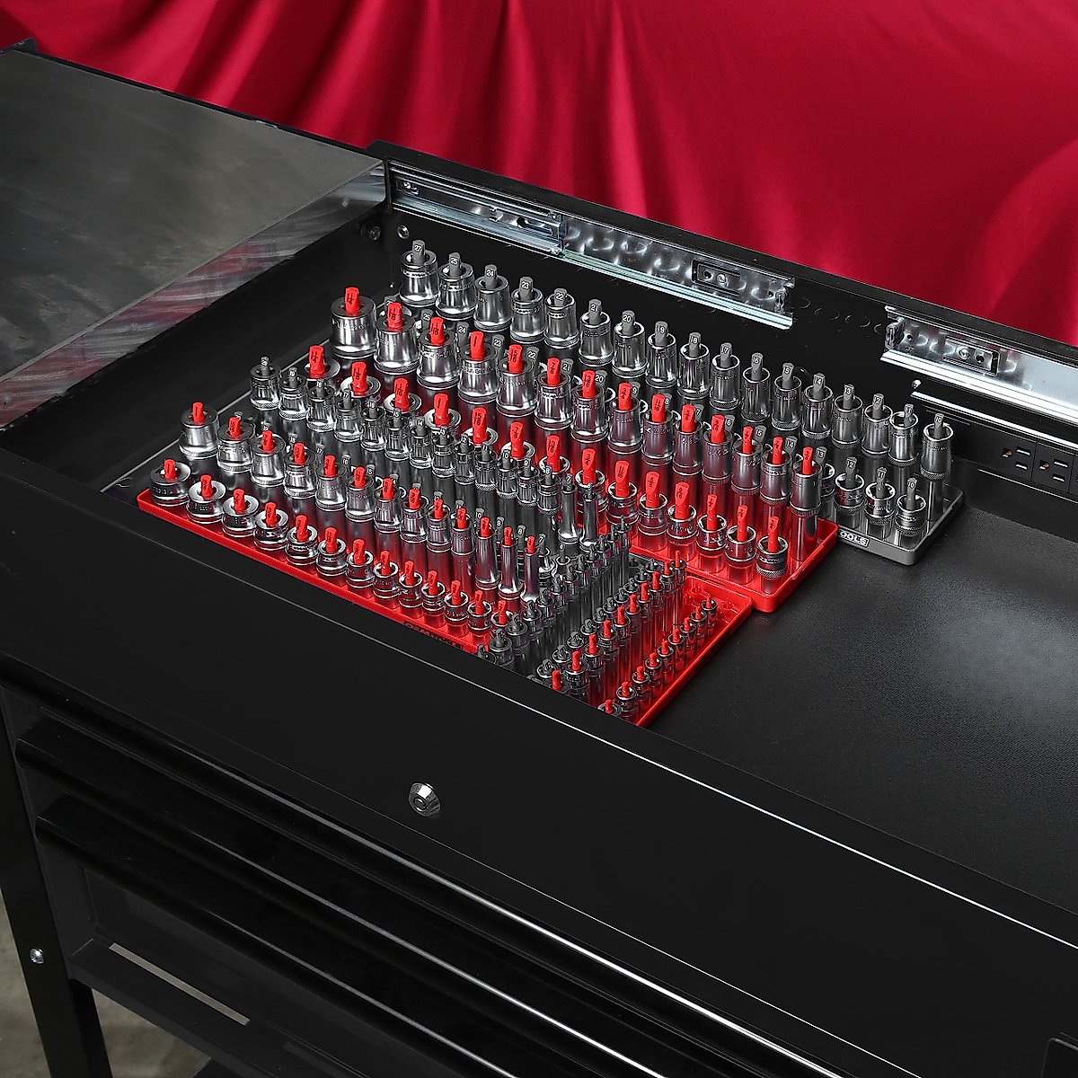 OEMTOOLS 22413 6 Piece SAE and Metric Socket Tray Set, SAE and Metric Socket Storage for Sizes 1/4", 3/8”, and 1/2" Drive, Socket Holders and Socket Organizer Tray for Toolbox, Red/Grey