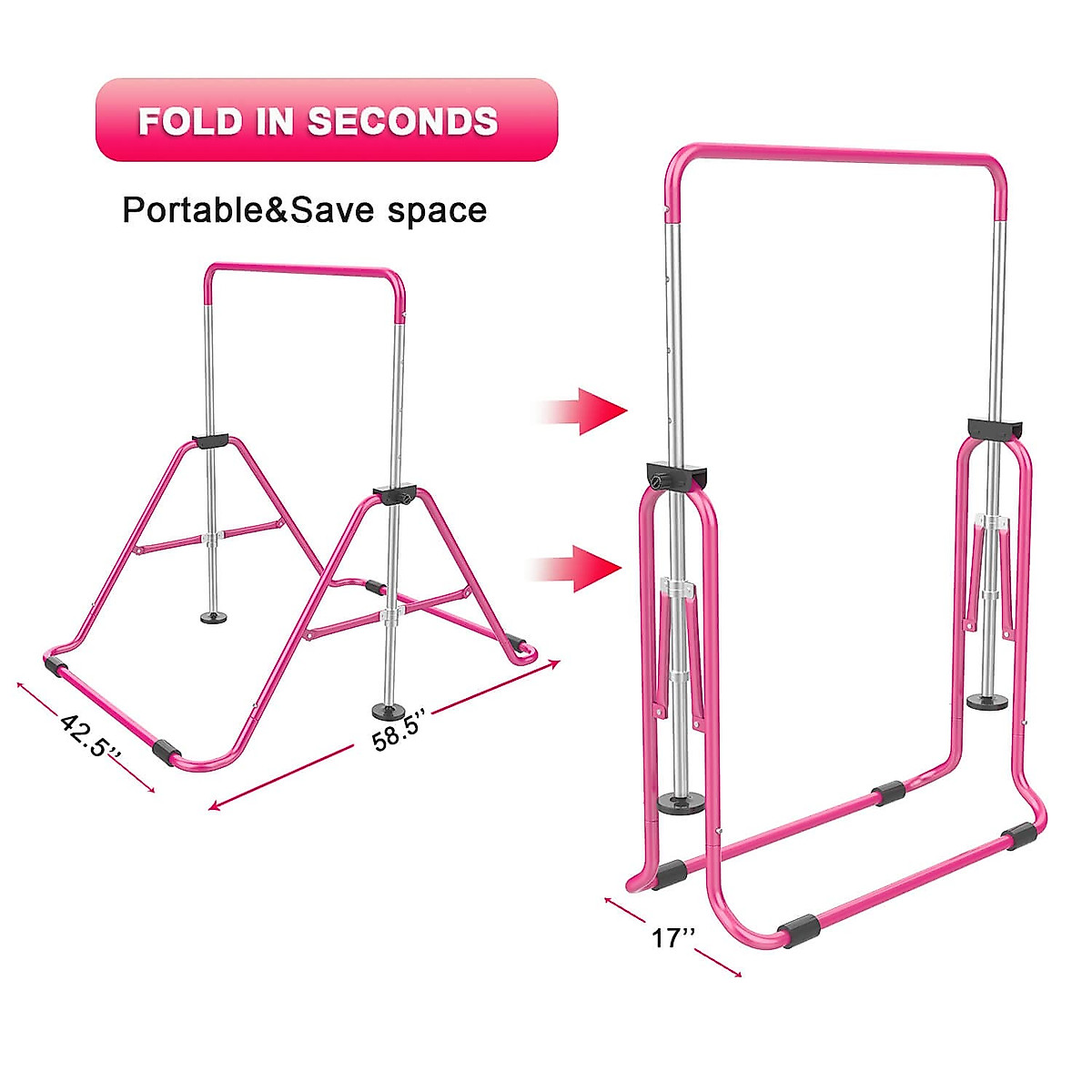 RINREA Gymnastic Bars for Kids with Adjustable Height, Folding Gymnastic Training Kip Bar, Junior Expandable Horizontal Monkey Bar for Home