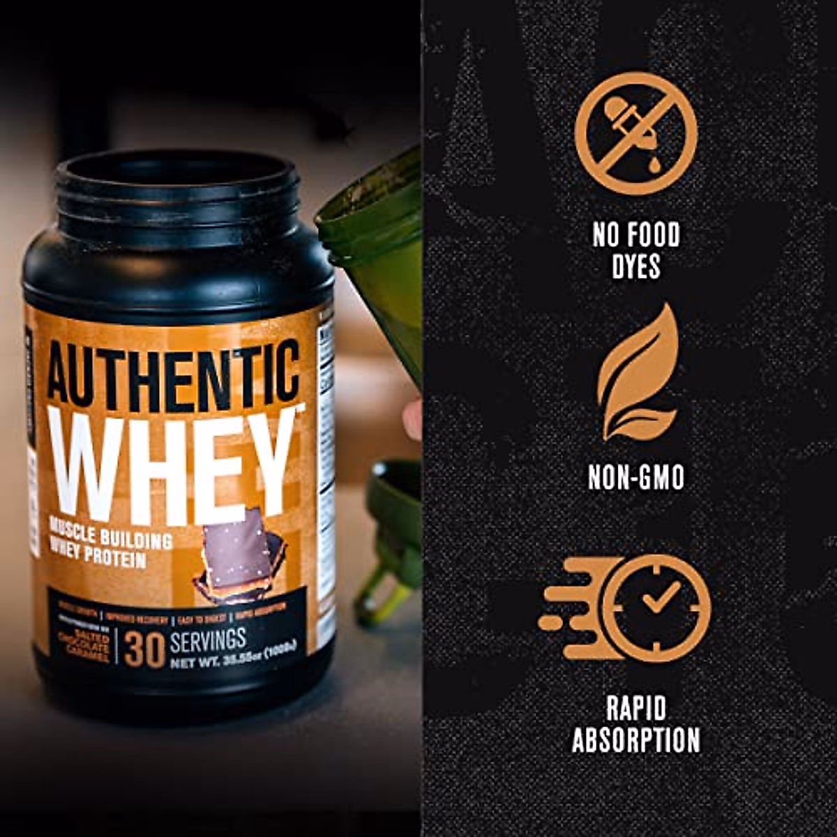 Jacked Factory Authentic Whey Muscle Building Whey Protein Powder - Low Carb, Non-GMO, No Fillers, Mixes Perfectly - Delicious Salted Chocolate Caramel Flavor - 2LB Tub