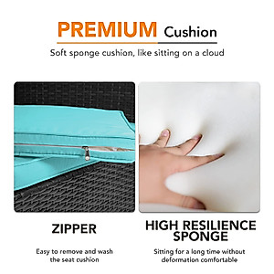 PayLessHere Outdoor Conversation Sets Rattan Furniture Wicker Rocking Chairs with Blue Cushions and Glass Coffee Table for Balcony Poolside Garden Patio Porch Backyard