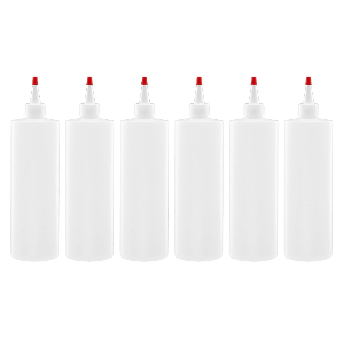 LAKESHORE TRADE Squeeze Bottles with Red Cap - Pack of 2, Leak Proof Refillable Condiment Container for Kitchen Use - 16 Ounce