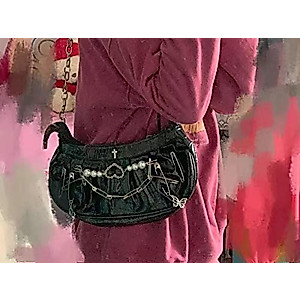 Goth Purse Gothic Purse Aesthetic Purse Goth Bag for Women PU Purse Shoulder Bag for Women Y2K Fashion (Black)