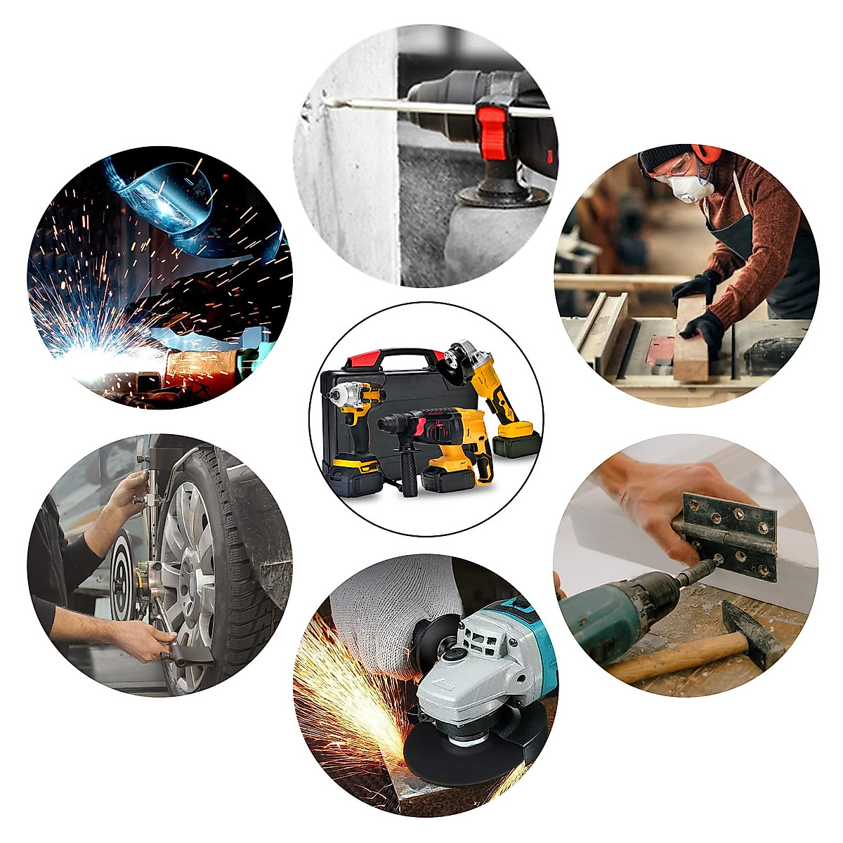 21V Cordless 3 in 1 Impact Wrench Electric Angle Grinder Rotary Hammer Drill 3Pcs Power Tool Combo Kits with 3.0ah Battery & Fast Charger,yellow