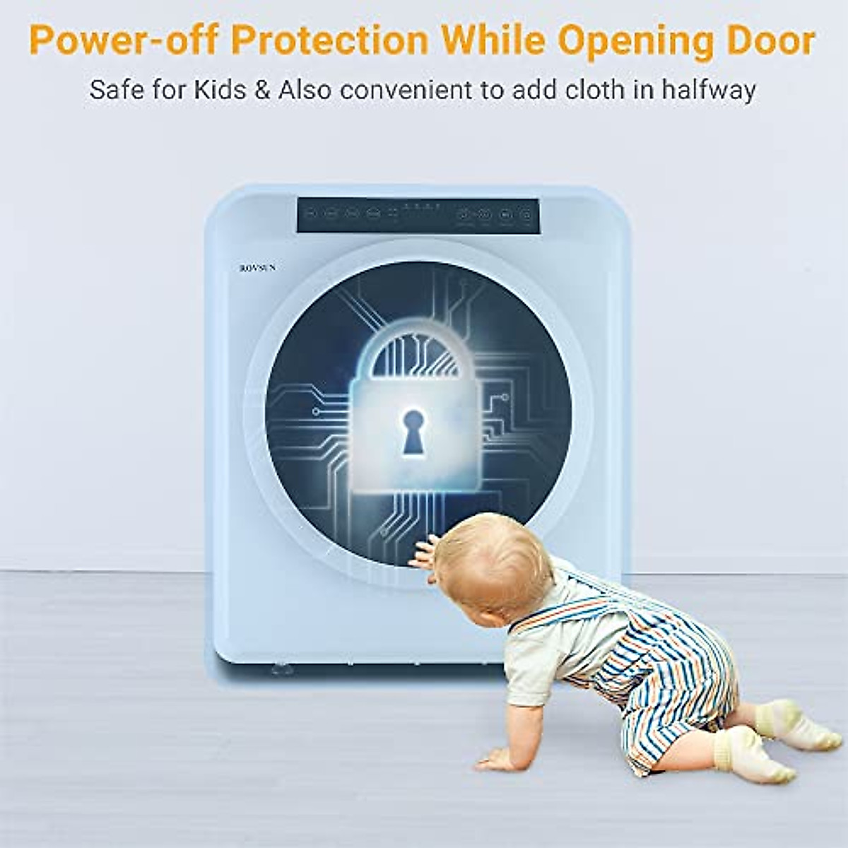 ROVSUN 13.2LB Portable Clothes Dryer, 3.5 Cu.Ft High End Front Load Tumble Laundry Dryer with LED Touch Screen, Stainless Steel Tub for Apartment, Home, Dorm-110V, White