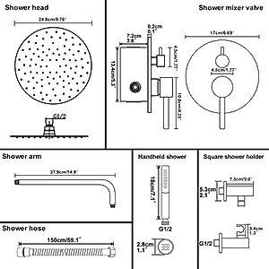 BESy Shower System with 10 Inch Round Rain Shower Head and Handheld Wall Mounted, High Pressure Rainfall Shower Faucet Fixture Combo Set with 2 in 1 Handheld Showerhead for Bathroom, Matte Black