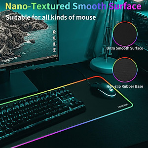 RGB Gaming Mouse Pad, 31.5 x 11.8 Inch Oversized Mouse Mat with 12 Light Modes, Non-Slip Rubber Base, Large Keyboard Mouse Pad for PC Gaming, Office, Black