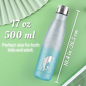 Onebttl Dolphin Gifts for Women, Dolphin Gifts For Christmas, Stainless Steel Glitter Bottle 17oz, Silver-Blue