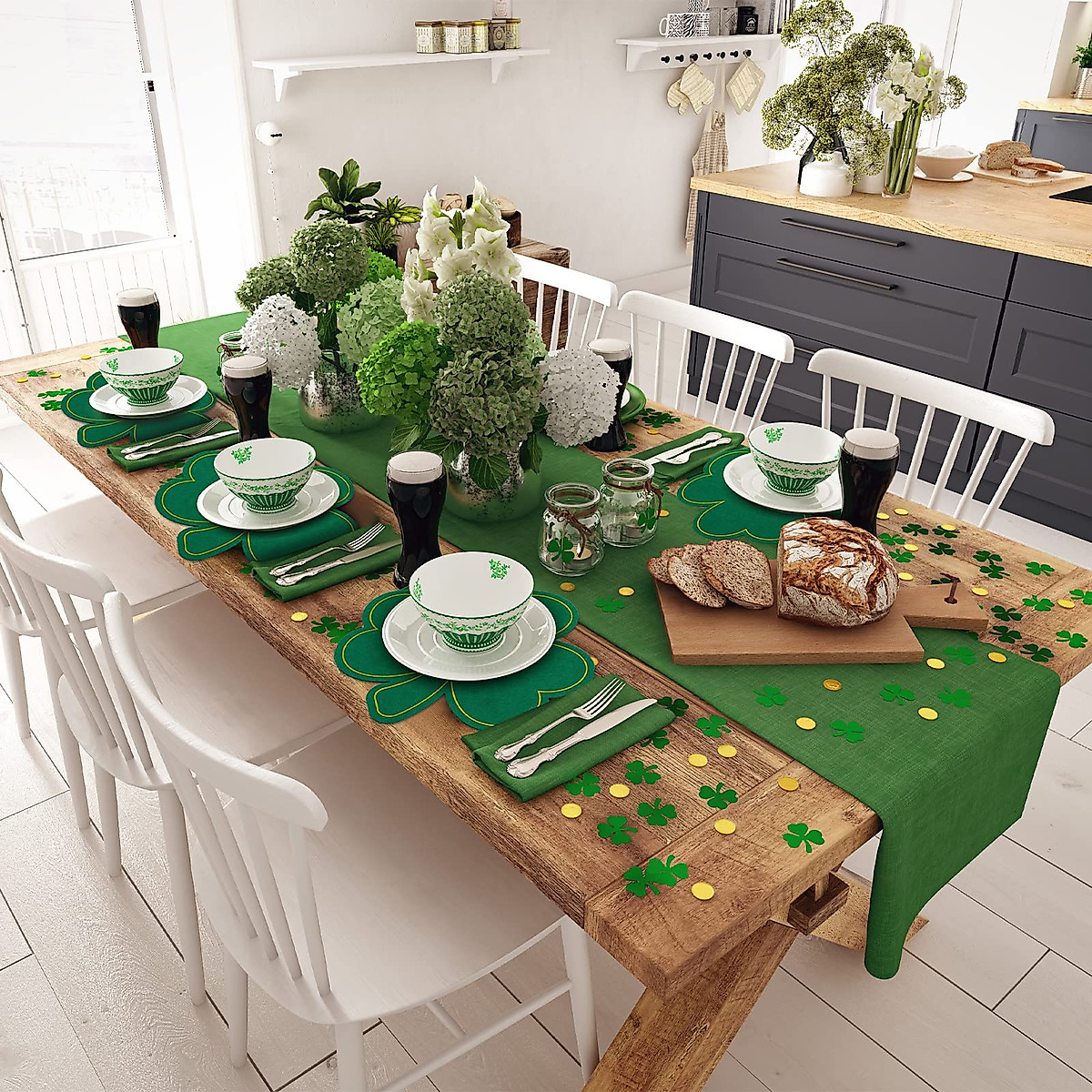 8 Pcs St. Patrick's Day Placemats Shamrock Shaped Placemat St. Patrick's Day Place Mats Lucky Clover Irish Table Mats for Holiday Kitchen Tabletop Decoration, 13.78 x 13.39 Inches (Cute Shamrock)