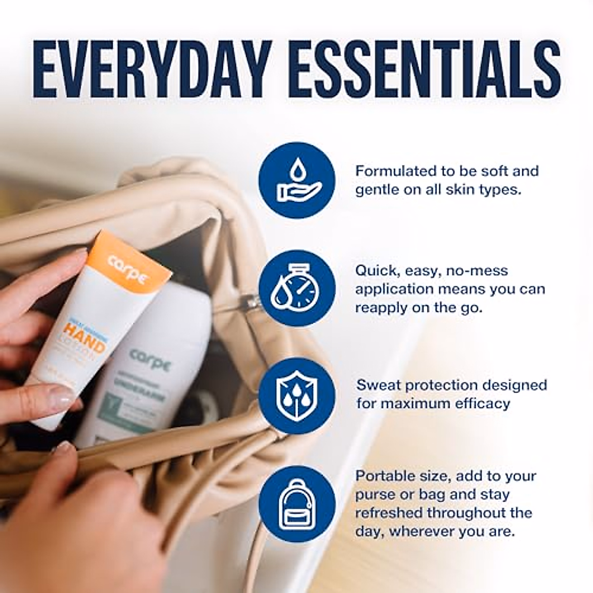 Carpe Antiperspirant Underarm, Hand & Foot Lotion Bundle, Head to Toe Sweat Protection for Hands, Feet, and Underarm, Dermatologist Recommended