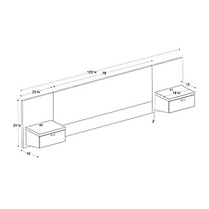 Prepac Series 9 Designer Floating King Headboard with Nightstands, 123.25" W x 31.5" H x 16"D, Black