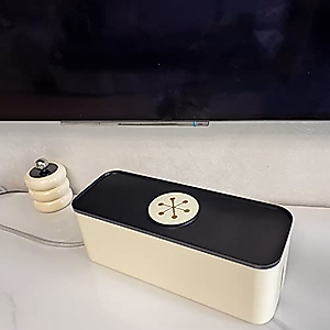 BUYSK Cable Management Box, Cord Organizer Box for Power Strip to Hide Cables on Desk or Floor, Made of Safe ABS Material Wires Keeper Holder (Off White)