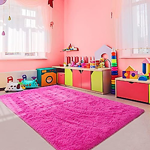 Noahas Fluffy Bedroom Rug Plush Fuzzy Rugs for Kids Room Living Room, Soft Shaggy Nursery Rug Furry Floor Carpet Modern Indoor Bedroom Decor Cute Boys Girls Room Rug, 4x5.3 Feet, Hot Pink