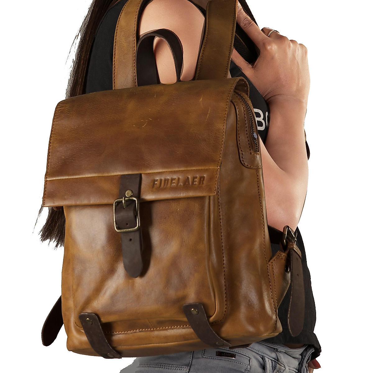 Finelaer Leather Hiking Backpack Purse For Women Laptop