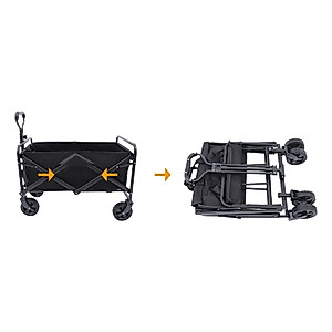 Folding Wagon Cart, Large Capacity Foldable Beach Wagon with Wheels, Portable Heavy Duty Collapsible Wagon Camping Sports Shopping Utility Cart