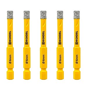 HIGHDRIL Dry Diamond Drill Bits 5Pcs 6mm 1/4" with Quick-fit Hex Shank for Granite Marble Porcelain Tile Ceramic