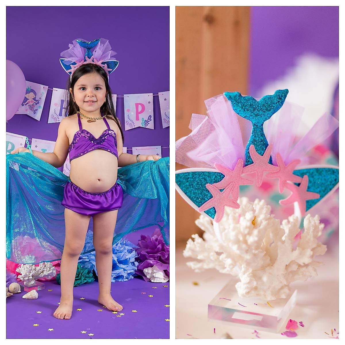 202 Pcs Mermaid Birthday Decorations Serves 16 Guests - Mermaid Party Decorations - Plates, Napkins, Utensils, Goodie Bags, Cupcake Toppers Wrapper and Headband