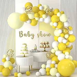 Yellow Balloons Garland Kit, 102pcs Pastel Yellow White Gold Confetti Balloons with 18 + 12 + 10 + 5 Inch for Sunflower Honey Bee Theme Birthday Baby Shower Gender Reveal Party Supplies Decorations