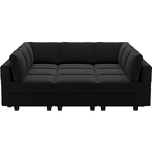 Belffin Modular Sectional Sofa with Ottomans Velvet Reversible Sleeper Chaise Bed Storage Seat Black