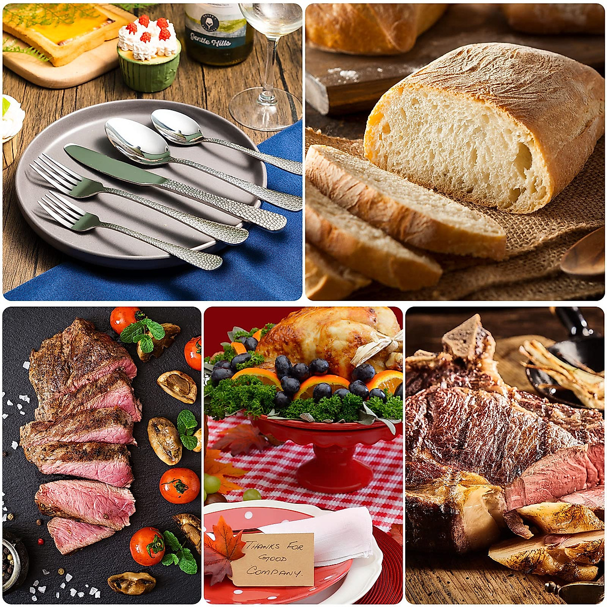 Shimeyao 80 Pcs Hammered Silverware Set, Stainless Steel Square Flatware Set for 16 Tableware Set Eating Utensils with Modern Design, Dishwasher Safe for Kitchen Restaurant