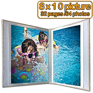 GPIRAL 8x10 Blue Linen Photo Album with 64 Photos, Acid-Free and PVC-Free