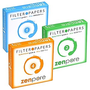 Filter Paper 9 cm Lab Qualitative Filter Paper for Chemistry, Standard Grades 1, 2, 4 - ZENPORE Fast, Medium, Slow Flow 90 mm (Bundle of 3 x 100 Discs)