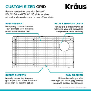 KRAUS KBG-GR2514 Bellucci Series Stainless Steel Kitchen Sink Bottom Grid with Soft Rubber Bumpers for 30-inch Kitchen Sink