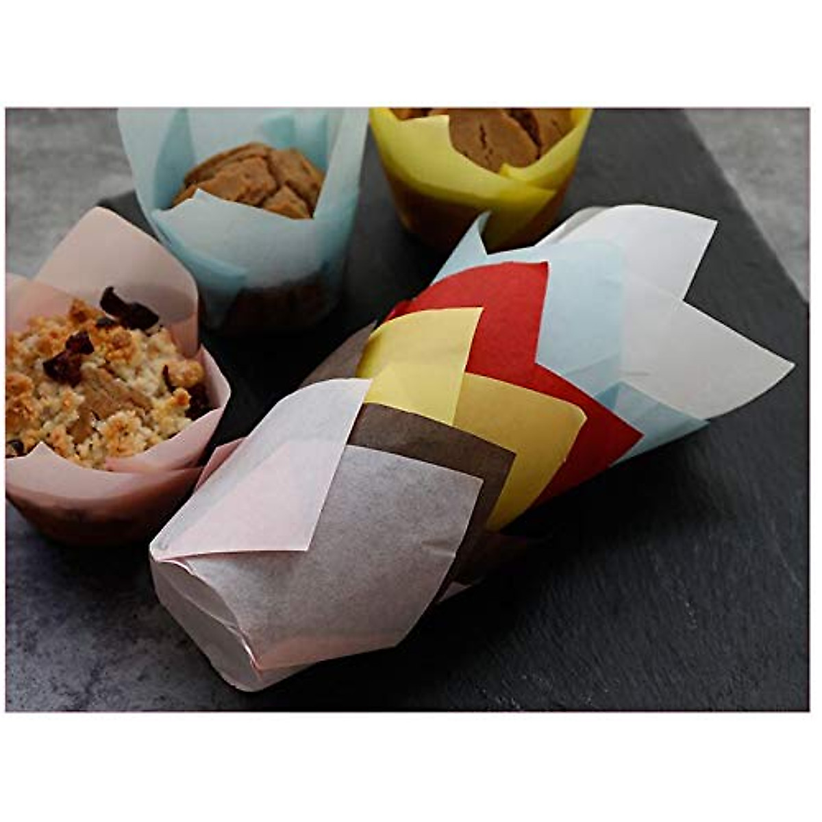 200 PCS Tulip Cupcake Liner Baking Cups Paper Cupcake and Muffin Baking Cups for Baby Showers,Weddings, Birthdays, Colourful and Natural (Ten Color)