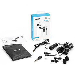 BOYA Dual-Head Lavalier Microphone for Smartphone PC Camera, 157''/4m Lapel Universal Mic with 1/8 Plug Adapter for iPhone X 8 7 Samsung Canon Nikon DSLR Camcorders Audio Recorder Vlog Poscast