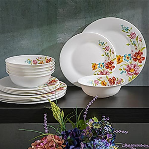 Gibson Home Ultra Break and Chip Resistant Dinnerware Set, Round: Service for 6 (18pcs), Red Floral