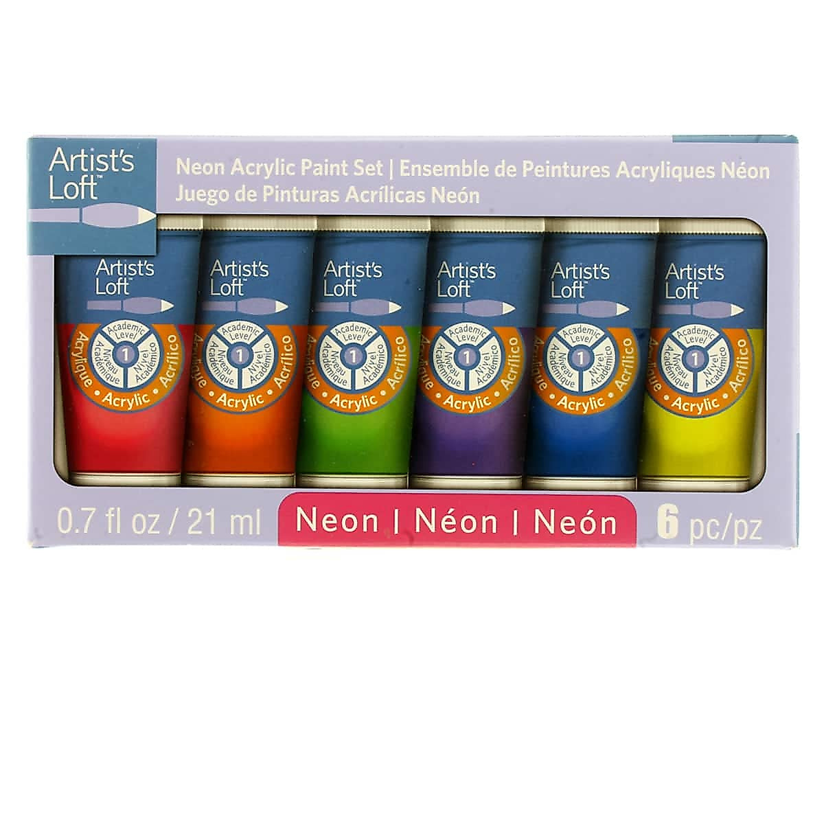6 Assorted Neon Acrylic Paint Set by Artist's Loft - Academic Level Paint for Drawing, Painting, Art & Crafts Supplies - 1 Pack