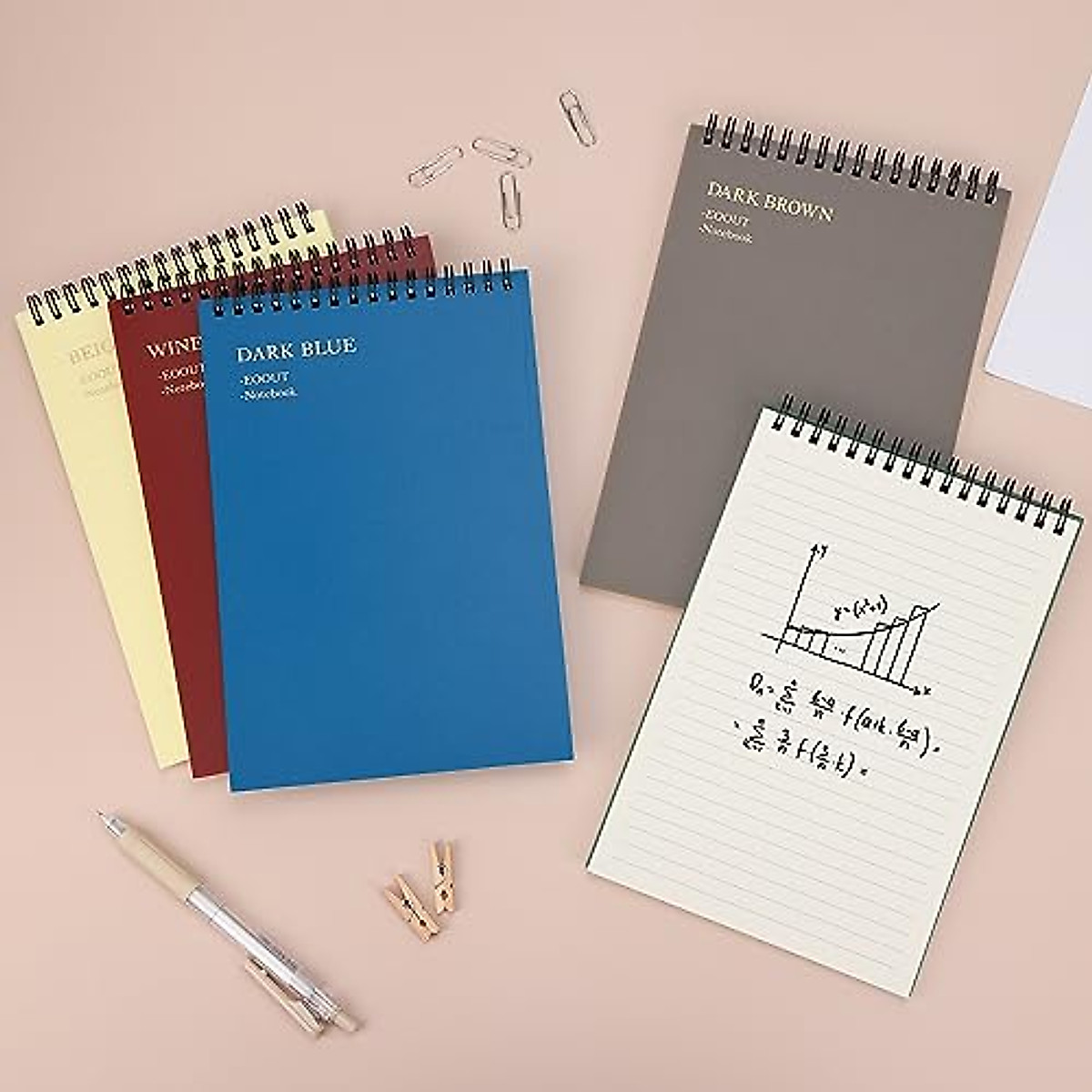 EOOUT 5pcs Top Bound Spiral Notebook 5 Color A5 Size Thick Plastic Hardcover 7mm College Ruled Paper 60 Sheets (120 Pages) Journal for School and Office Supplies