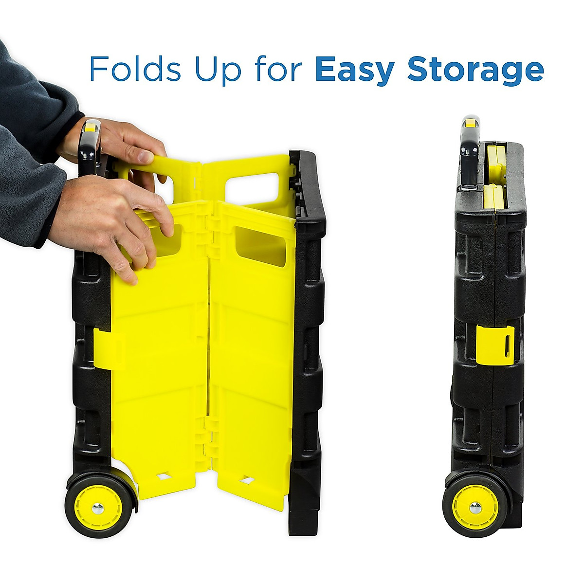 Mount-It! Rolling Utility Cart, Folding and Collapsible Hand Crate with Lid on Wheels, 55 lbs Capacity