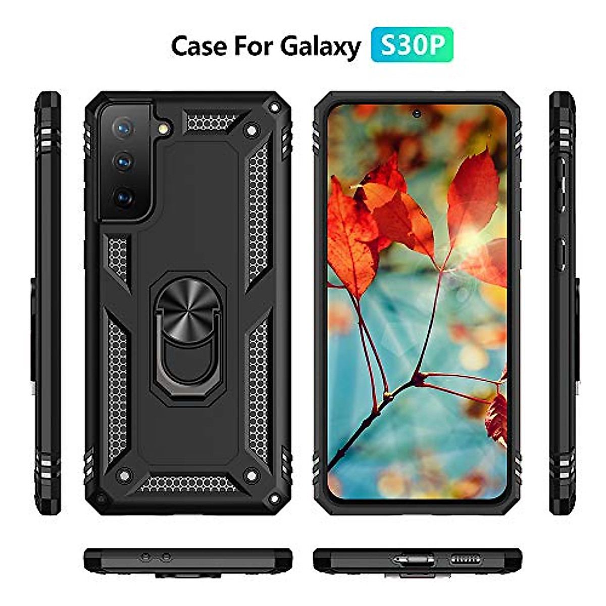 Military Grade Drop Impact for Samsung Galaxy S21 Plus Case Galaxy S21 Plus 5G Case 360 Metal Rotating Ring Kickstand Holder Armor Heavy Duty Shockproof Case for Galaxy S21 Plus Phone Case (Black)