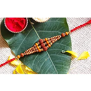 Traditional Three Rudraksh Rakhi for Little Brother Multicolor Beautiful & Fancy Designer Thread Raksha Bandhan Rakhi for Loving Brother Bhai RURAKH0029