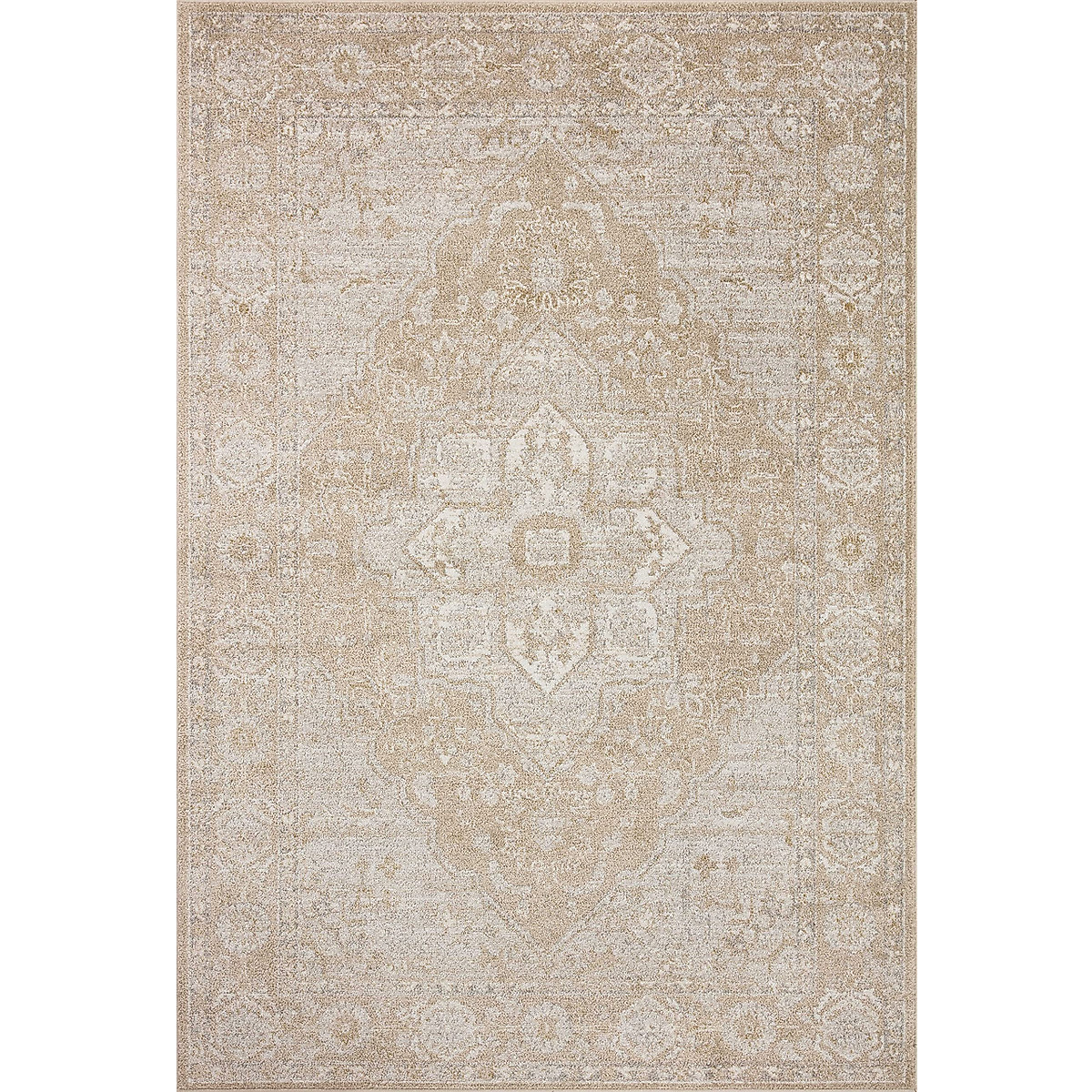 Loloi Odette Collection 6'-7" x 9'-6" Area Rug in Beige/Silver - Designer Long Runner Rug, Neutral Runner Rug for Hallways & Entryways, High-Traffic Area Rug