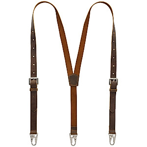 Ringsun Genuine [Leather] [Suspender]s for Men, Y Design, Adjustable, Wedding & Party Essentials, Dark Brown