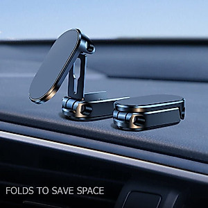 PEFTRWED Alloy Folding Magnetic Car Phone Holder, 2023 New Magnetic Phone Holder for Car, 360°Rotation Foldable Magnetic Phone Mount with All Smartphones & Tablets (Silver)