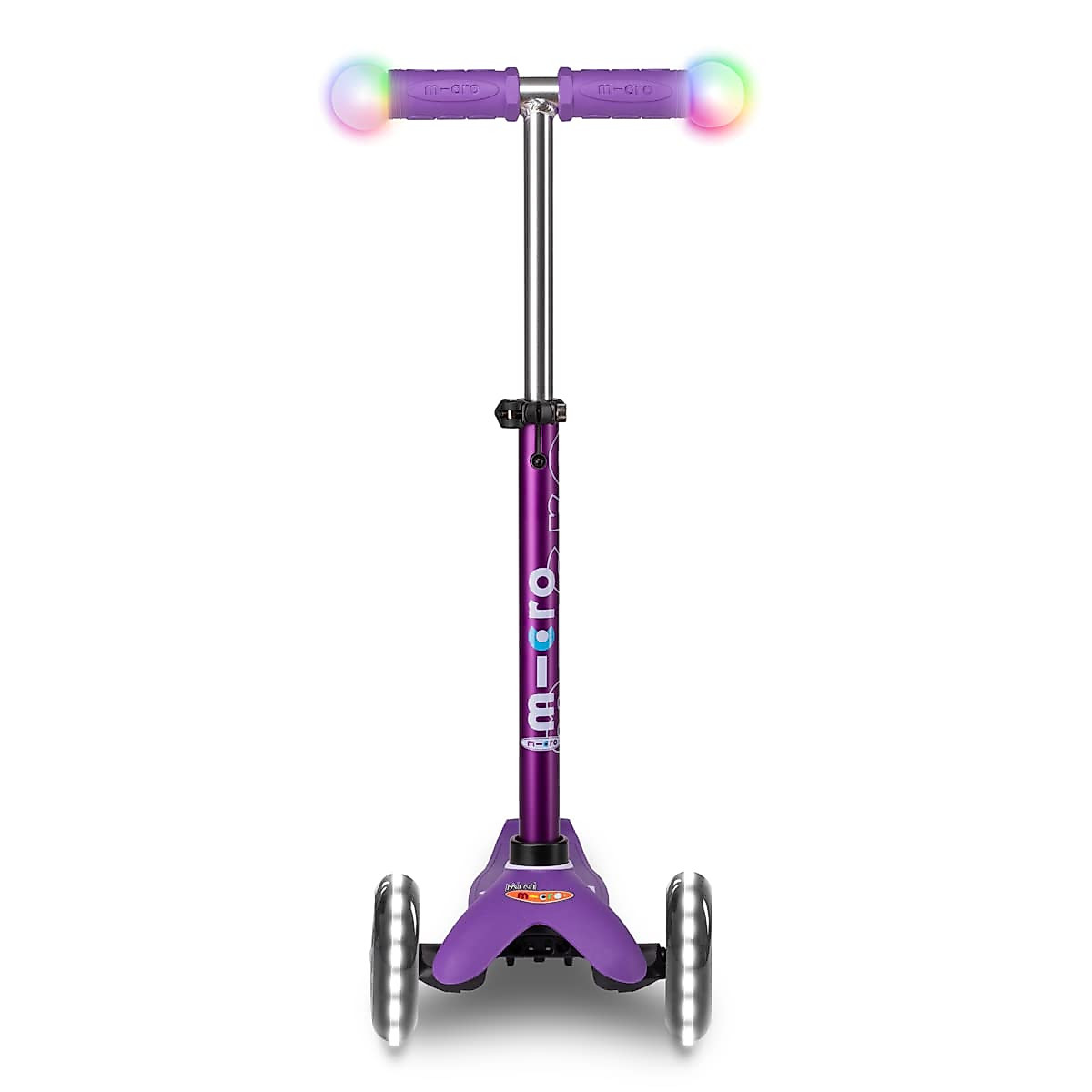 Micro Kickboard - Mini Deluxe Magic with Light-up Handlebars, and LED Light-up Wheels, 3-Wheeled, Lean-to-Steer, Swiss-Designed Micro Scooter for Kids, Ages 2-5 (Purple)