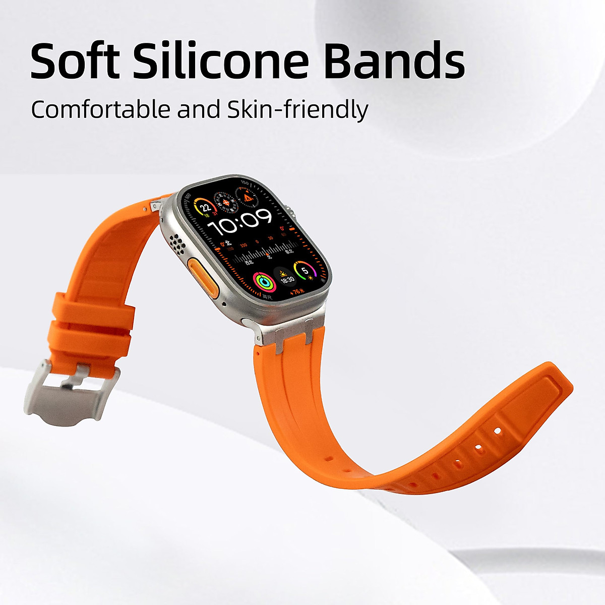 Soft Silicone Sport Strap Compatible with Apple Watch Ultra Band 49mm 46mm 45mm 44mm 42mm, Man Woman Waterproof Replacement Wristbands, for iWatch Series 10 9 8 7 6 5 4 3 2 1 SE Ultra 2
