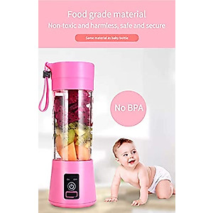 Portable Blender, Personal Mixer Fruit Rechargeable with USB, Mini Blender for Smoothie, Pink