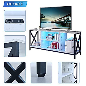 HNEBC LED White TV Stand with USB/Wireless Charging Station,Television Stands with Auto Induction/Adjustable LED Lights,TV Stand for 65+ inch TV and Storage Cabinet Suitable for Living Room (White)