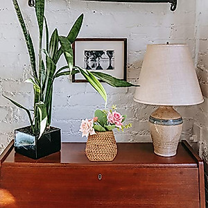 Operitacx Woven Pen Container Rattan Pencil Holder Wicker Pen Cup Rattan Vase Makeup Brushes Holder Desktop Sundries Organizer Container Box for Office Home Utensil Cutlery