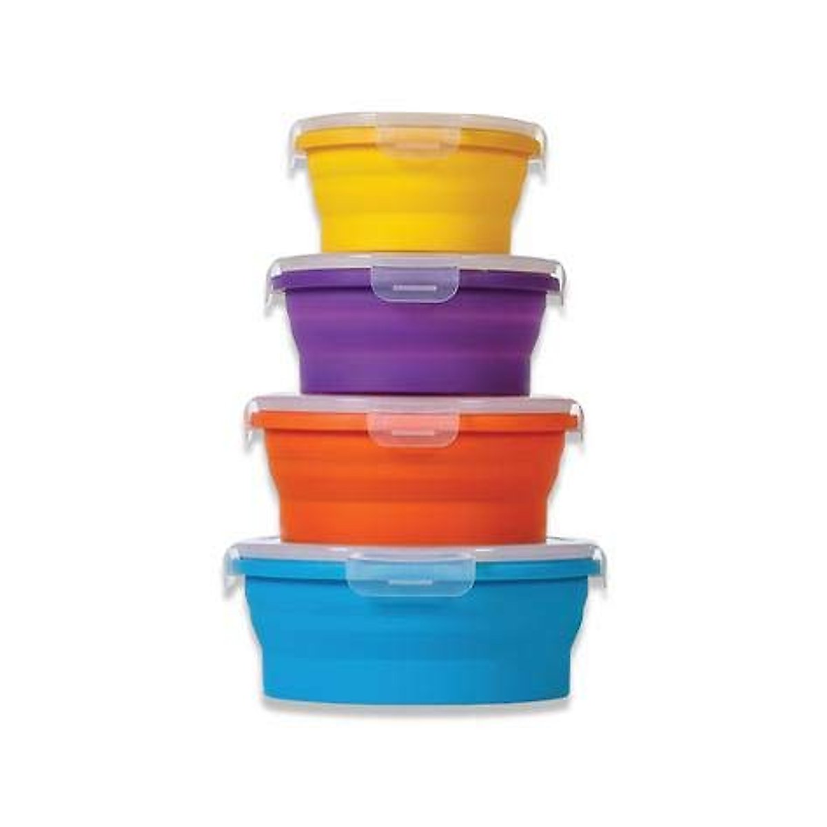 Flat Stacks Collapsible Storage Containers | Set of 4 Round Silicone Food Storage Containers | BPA Free | BPS Free | Dishwasher, Freezer, and Microwave Safe | Save Space in your Container Drawer!
