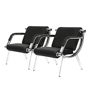 Kinbor 2Pcs Reception Chairs - Black PU Leather Lobby Chairs, Airport Chairs