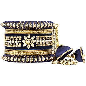 Aheli Wedding Party Designer Velvet Faux Stone Studded Bridal Bangle Set Chuda with Hangings Indian Traditional Ethnic Fashion Jewelry for Women