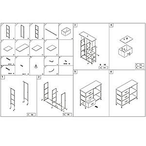 AZL1 Life Concept Rustic Brown Fabric Dresser, 4 Drawer Organizer Unit with 2 Shelves, Storage Chest for Bedroom, Entryway, Hallway, Living Room, Office, Black