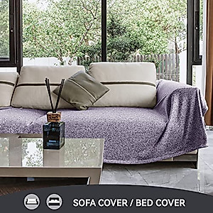 KAWAHOME Sweatshirt Blanket Throw Size for Bed Jersey Knit Lightweight Thin Soft Breathable Summer Blankets for All Seasons, 50"X 60" Purple and White